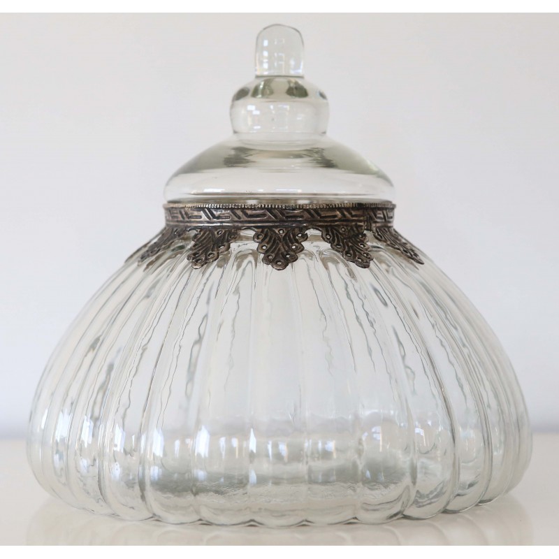 Bocal rond en verre avec couvercle et finition étain décoratif ciselé ...