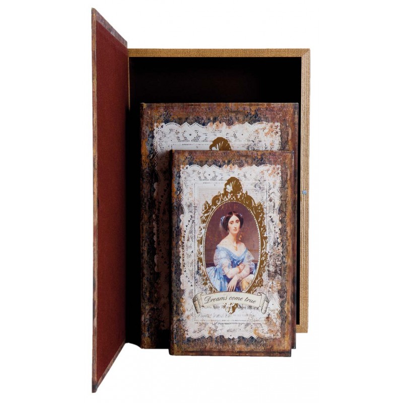 Set of 3 fake book boxes with marquise decoration for a shabby chic ...