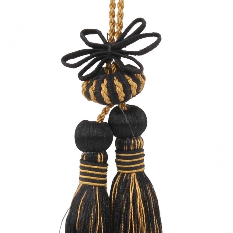 Pompon double noir et or, par Dutch Style, à suspendre à vos rideaux ...